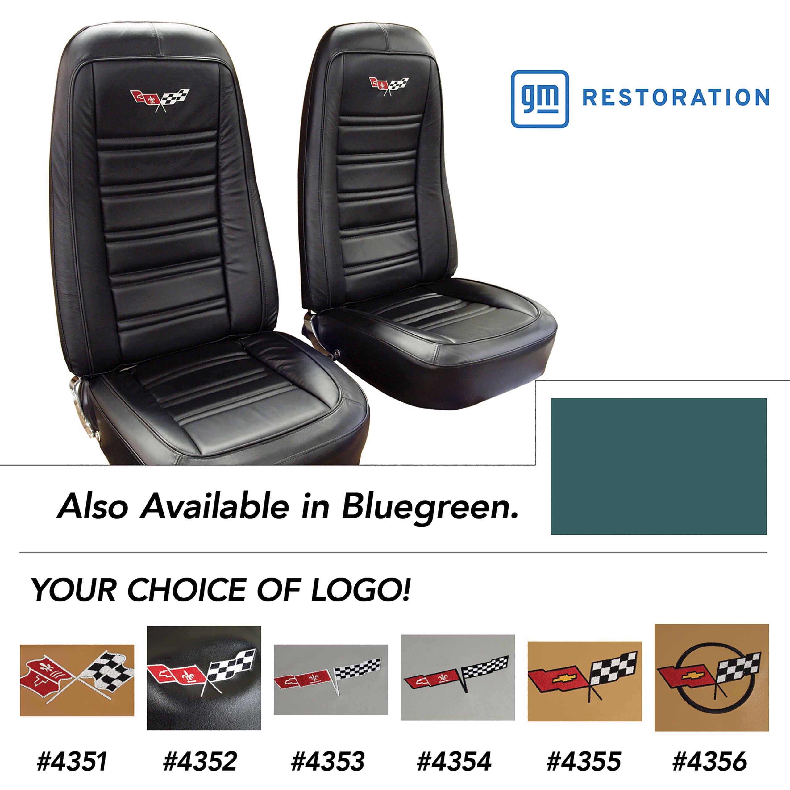 1976-1976 Corvette Embroidered 100% Leather Seat Covers - Bluegreen ...