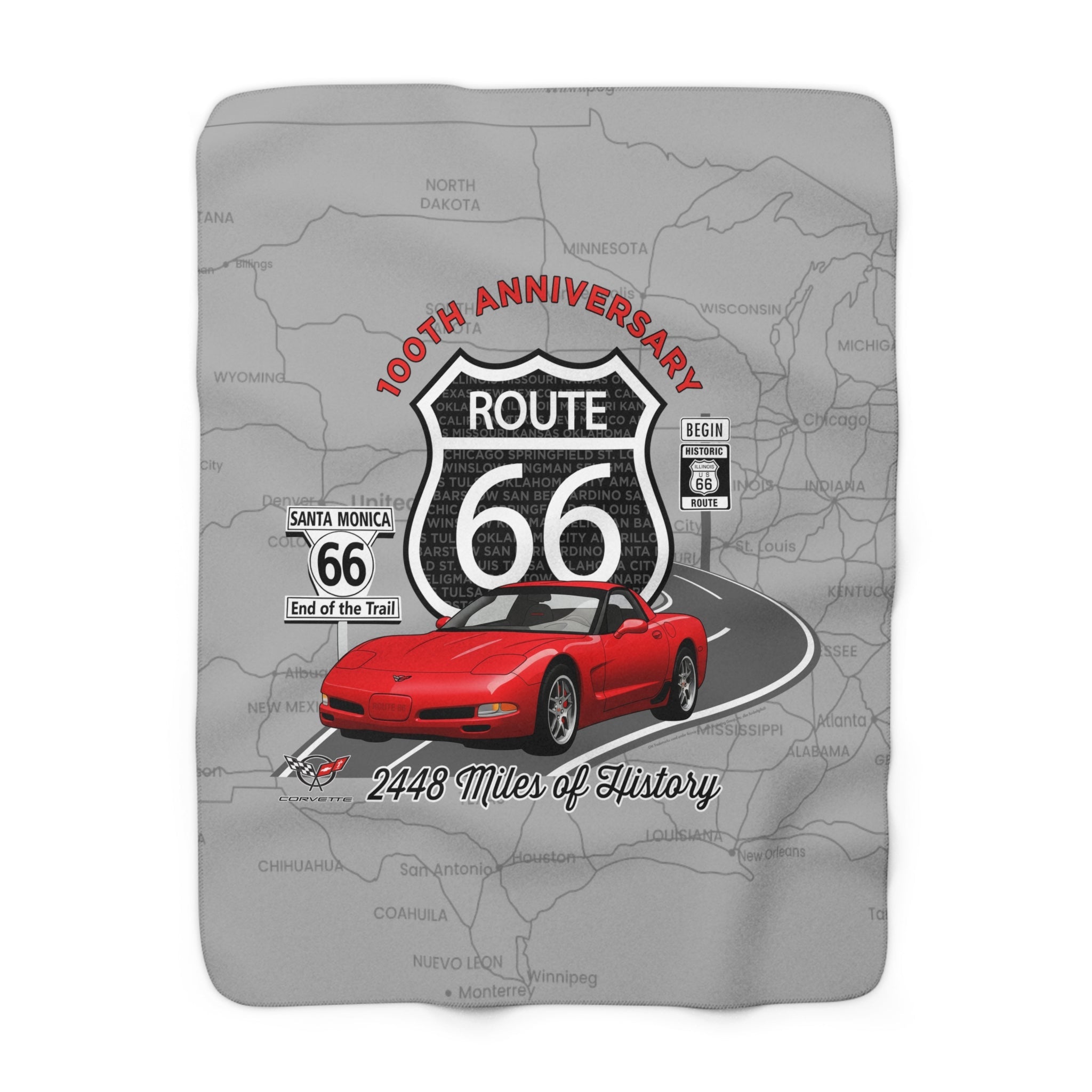 C5 Corvette Route 66 100th Anniversary Sherpa Blanket – 50" x 60"