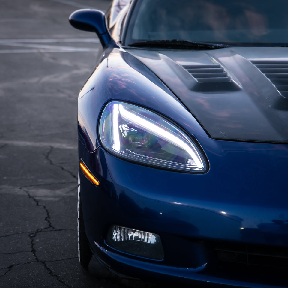 2005-2013 Corvette C6 Projector LED Headlights C8 Style Amber Sequenti