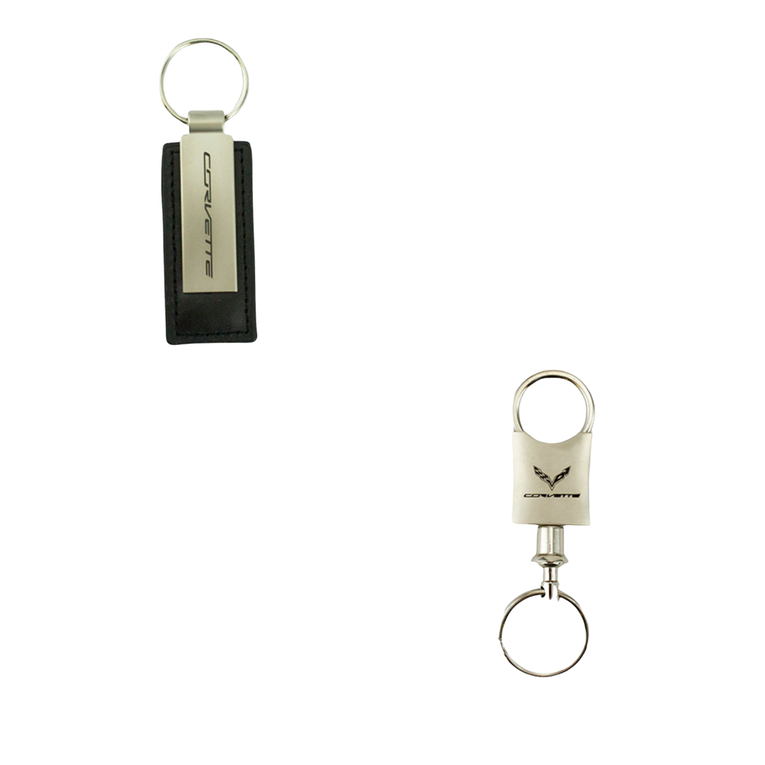 C7 Corvette Key Tag Bundle – Metal & Leather Keychain + Pull-A-Part Va
