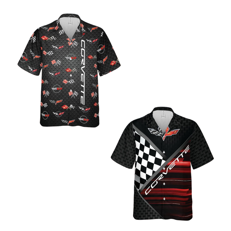 Corvette Generations Flag Logo & C6 Corvette Flag Men's Hawaiian Shirt