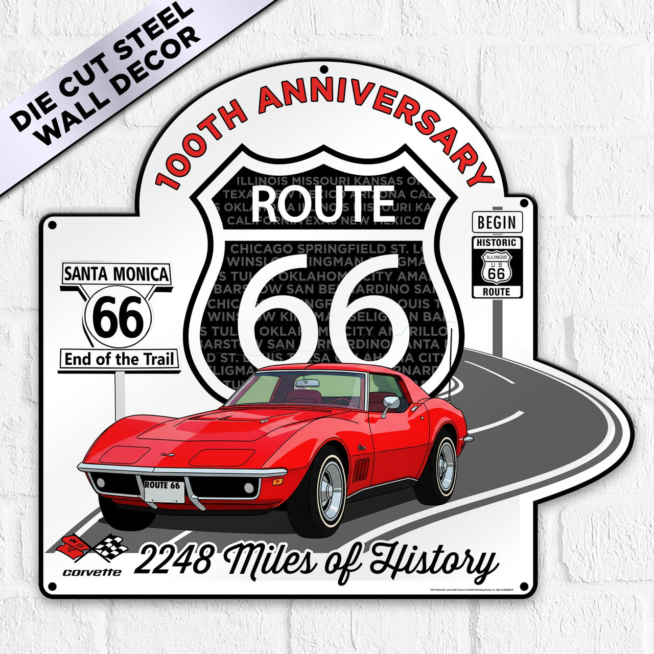 C3 Corvette Route 66 100th Anniversary Metal Sign