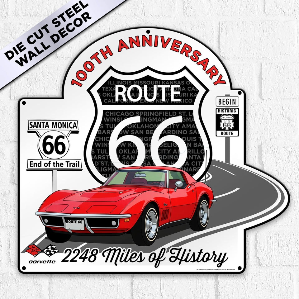 C3 Corvette Route 66 100th Anniversary Metal Sign
