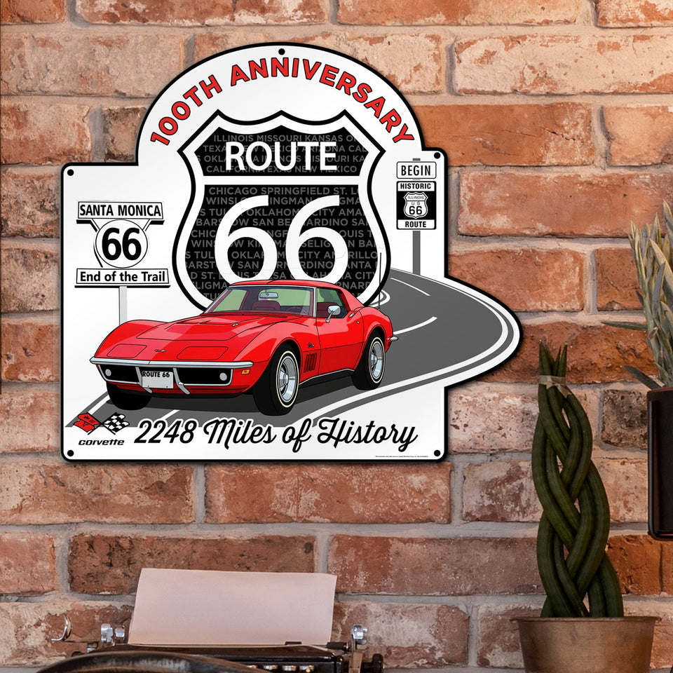C3 Corvette Route 66 100th Anniversary Metal Sign