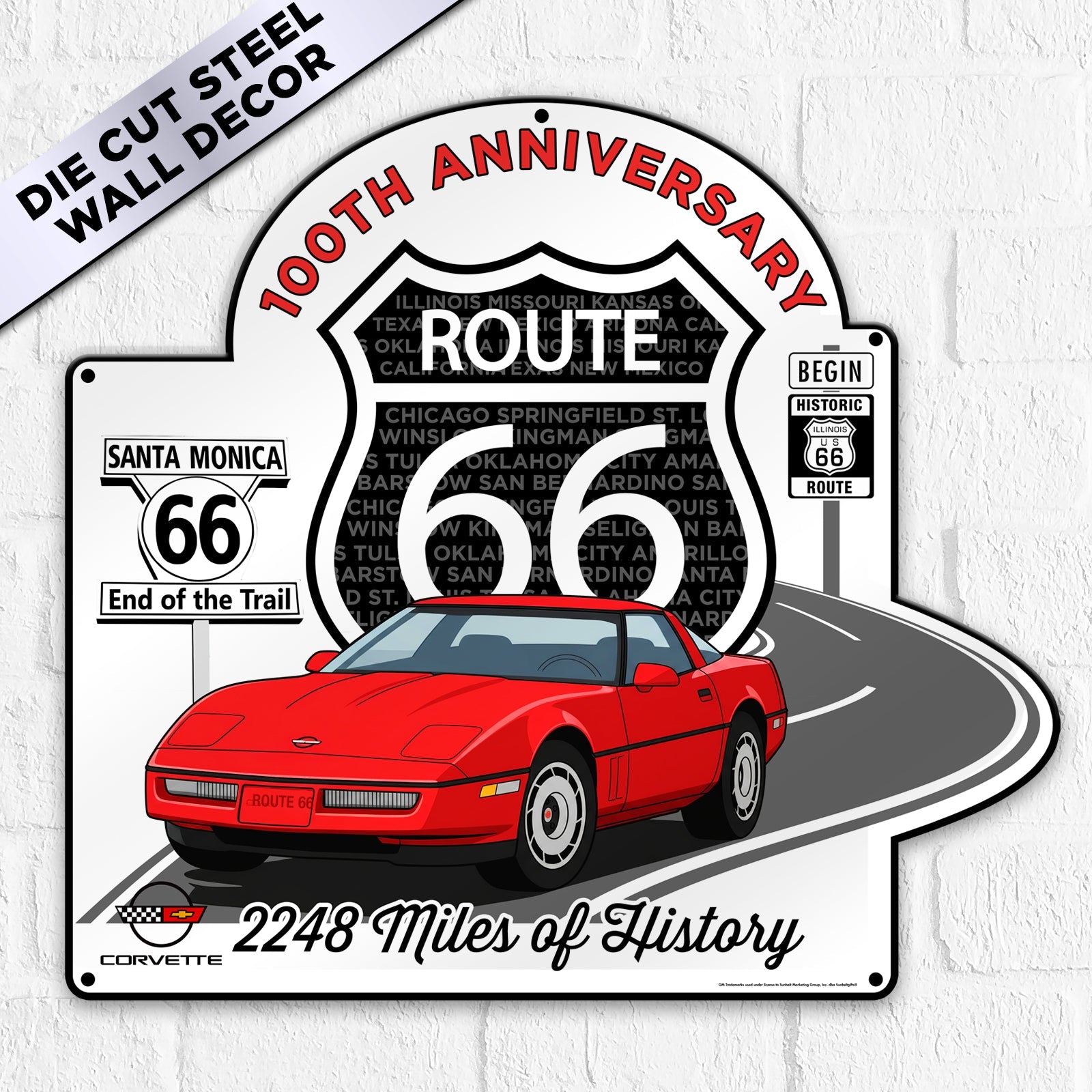 C4 Corvette Route 66 100th Anniversary Metal Sign