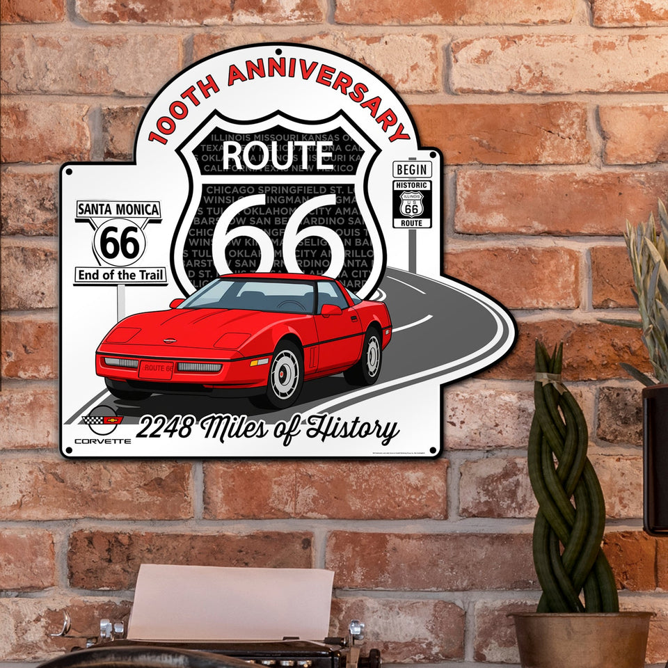 C4 Corvette Route 66 100th Anniversary Metal Sign