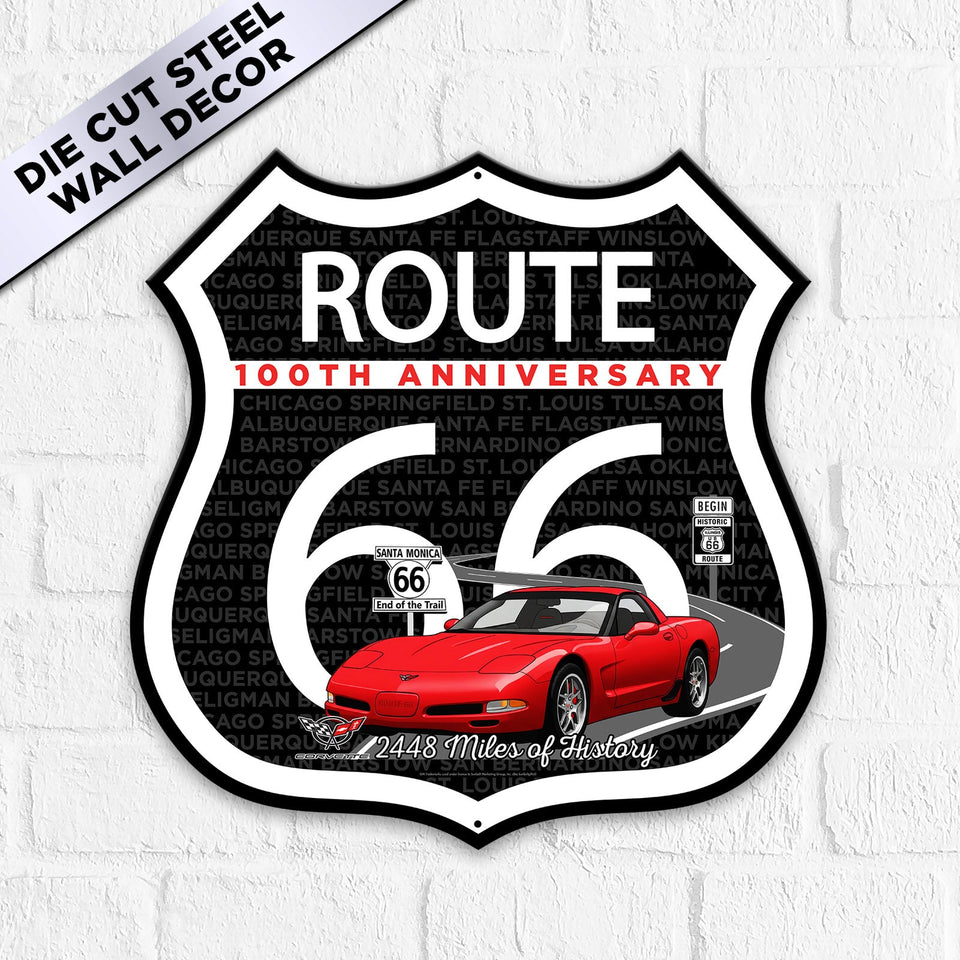 C5 Corvette Route 66 100th Anniversary Die-Cut Shield