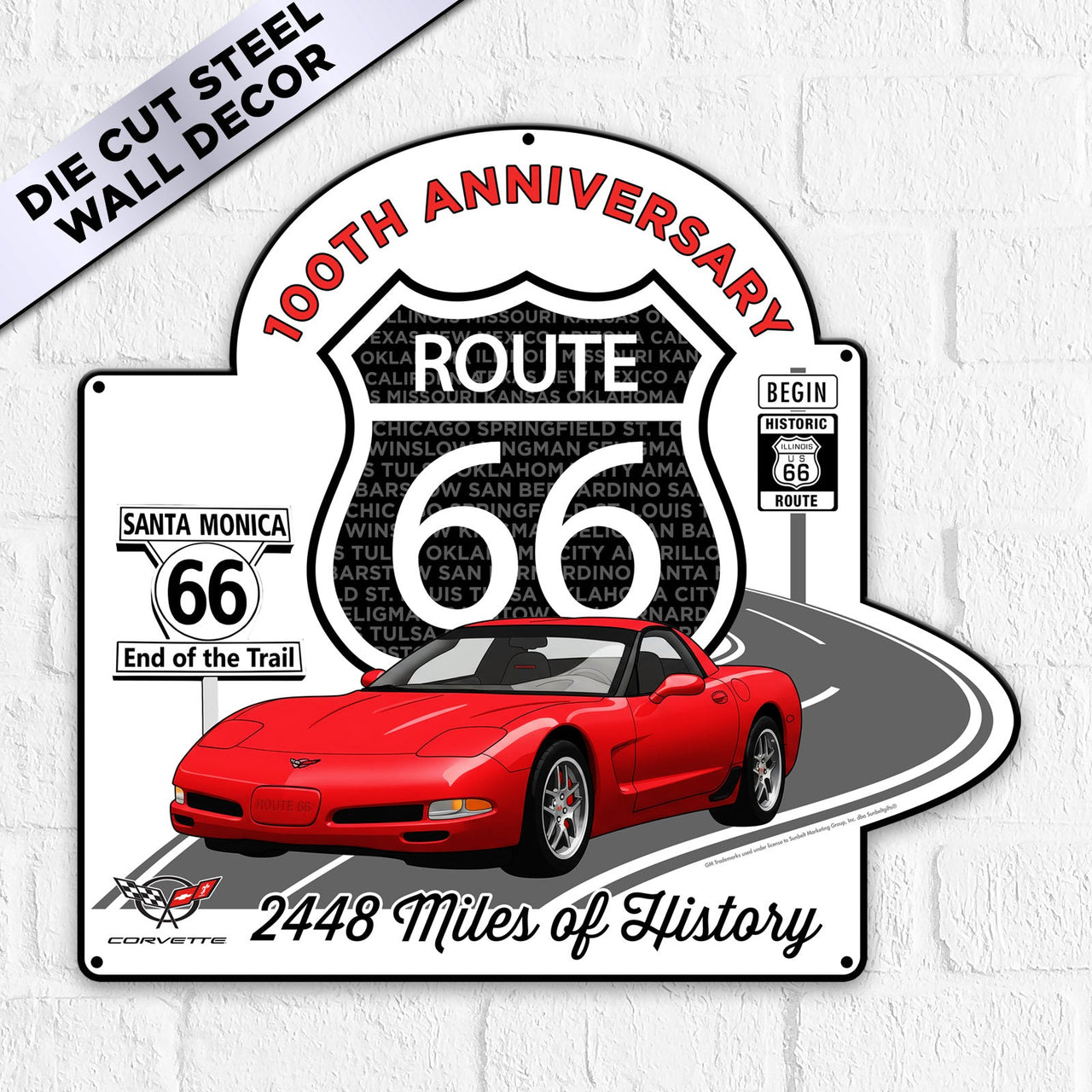 C5 Corvette Route 66 100th Anniversary Metal Sign, Legends of the Road