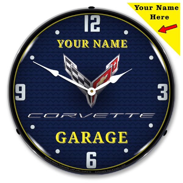 Personalized C8 Corvette Garage Lighted Clock | Corvette Store Online