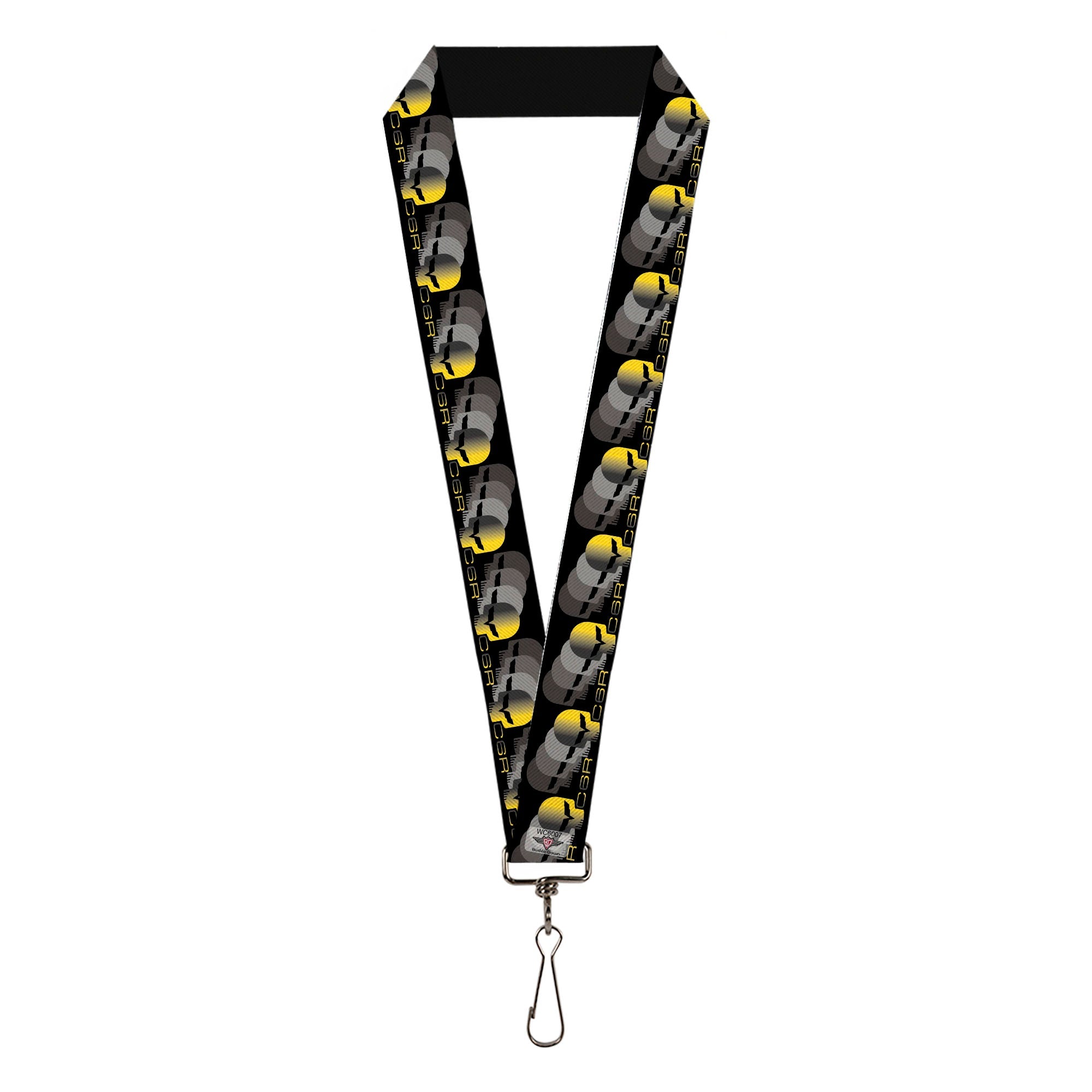 Lanyard - 1.0" - C6 Racing w Skull Repeat Black Yellow Silver