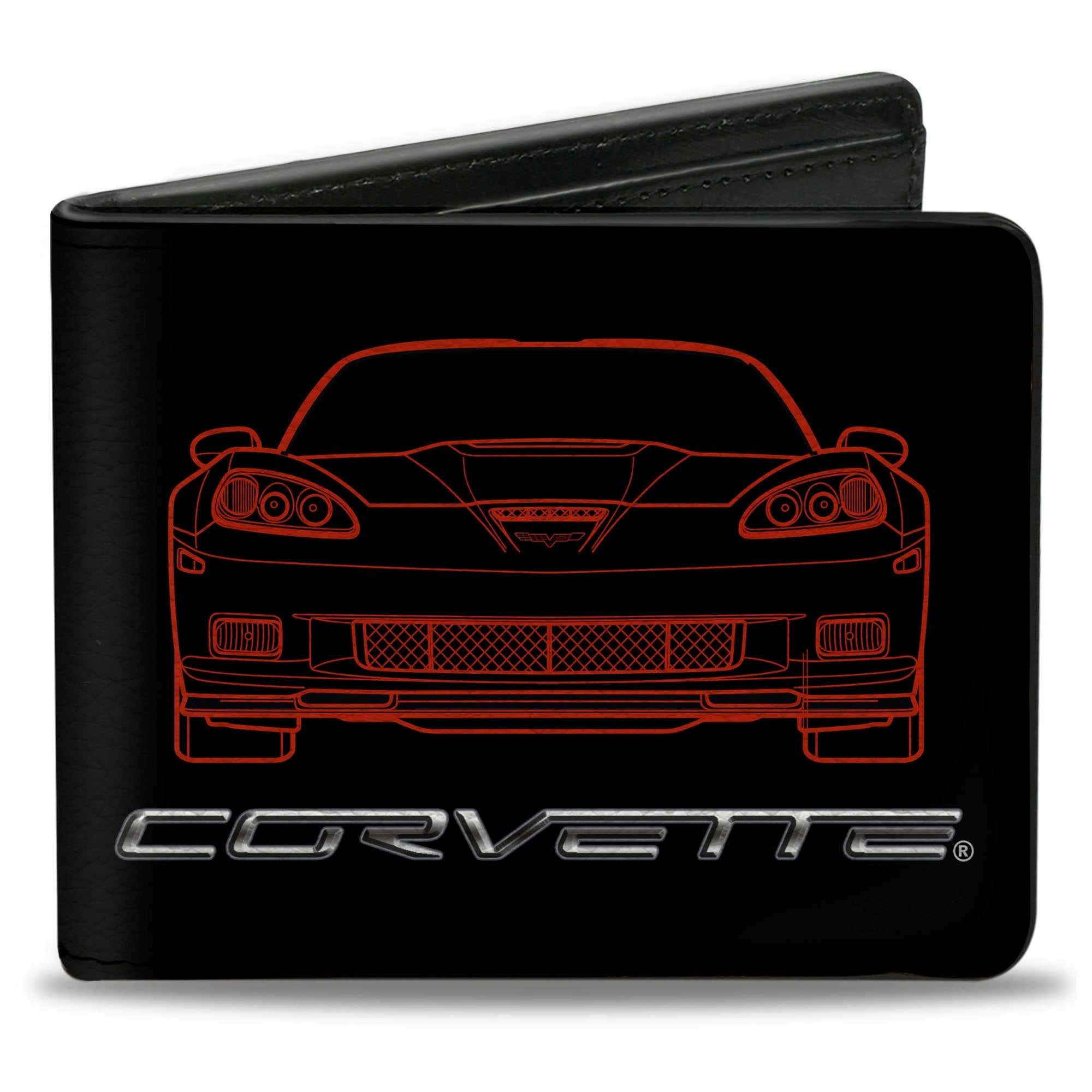 Bi-Fold Wallet - C6 Frontview + Rearview Blueprints Black Red