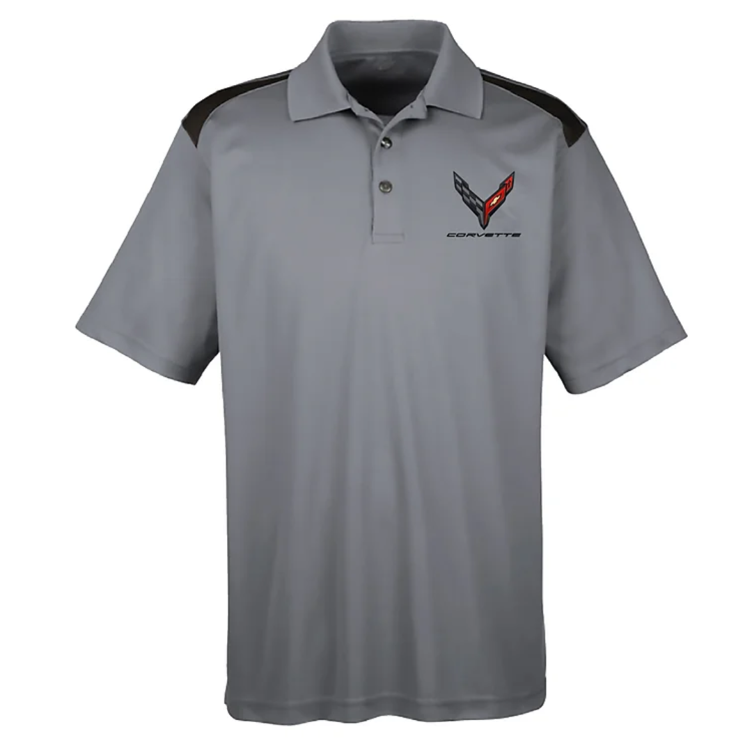 C8 Corvette Men's Polo Shirt - Heather Grey | Corvette Store Online