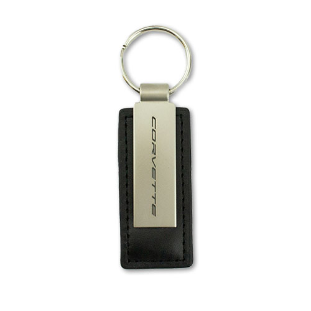C8 Corvette Metal and Leather Keychain | Corvette Store Online