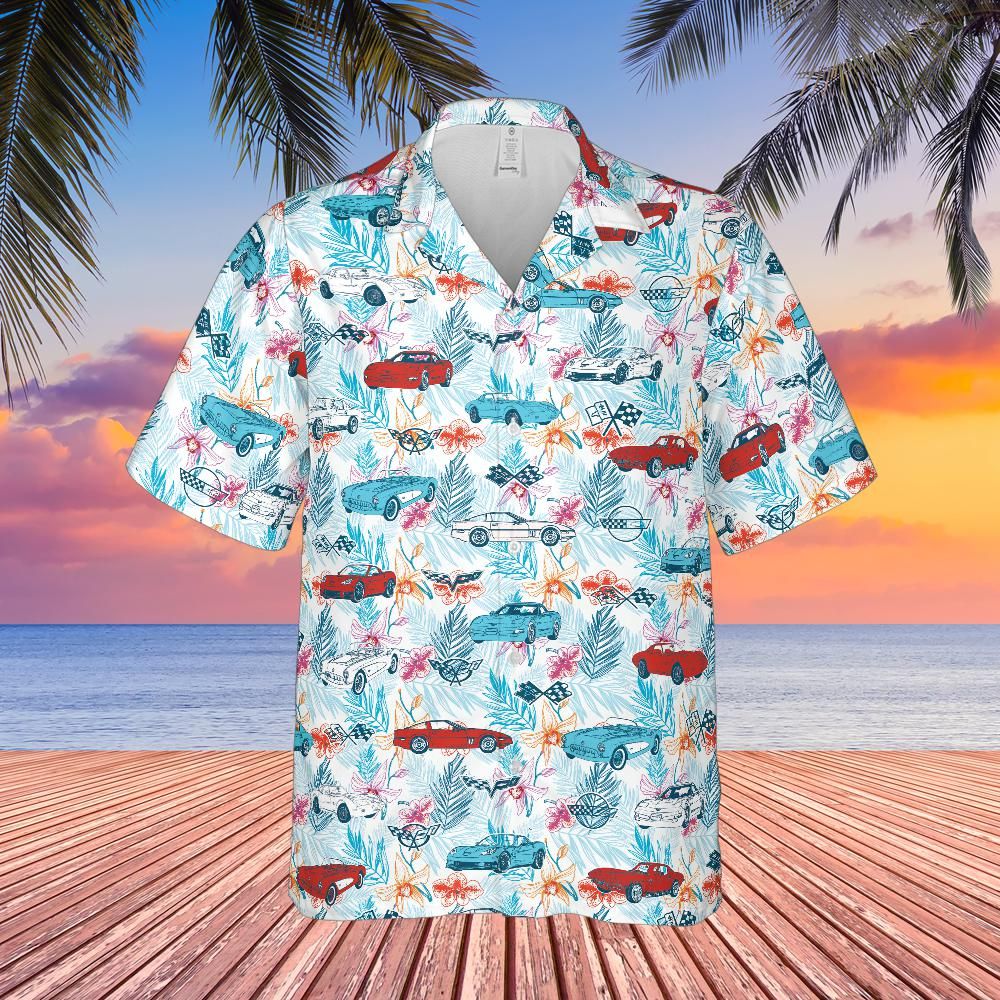 Men's Corvette Generations Multicolor & American Flag Hawaiian Shirt B
