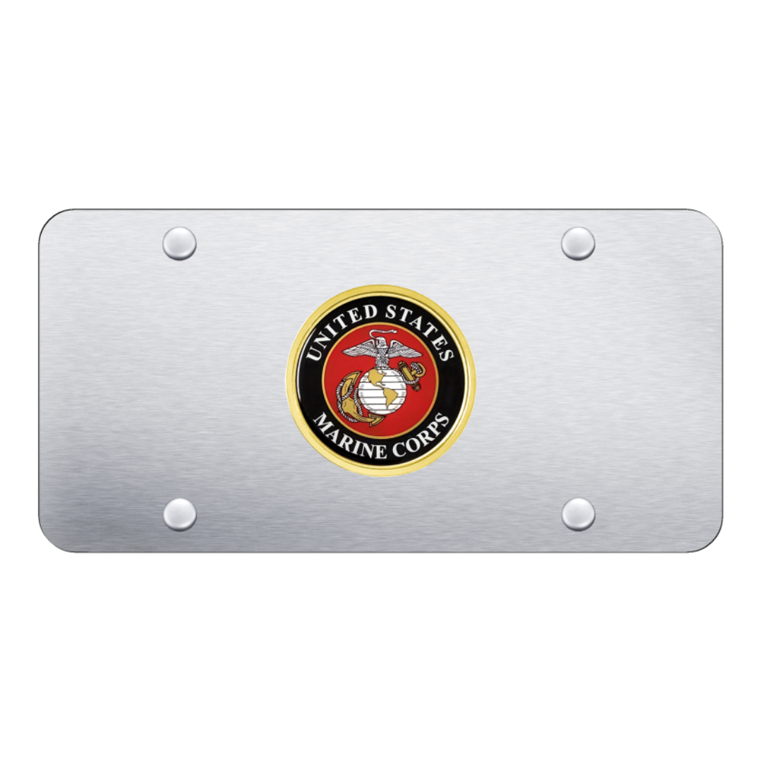 U.S.M.C. Badge License Plate Chrome Brushed | Corvette Store Online