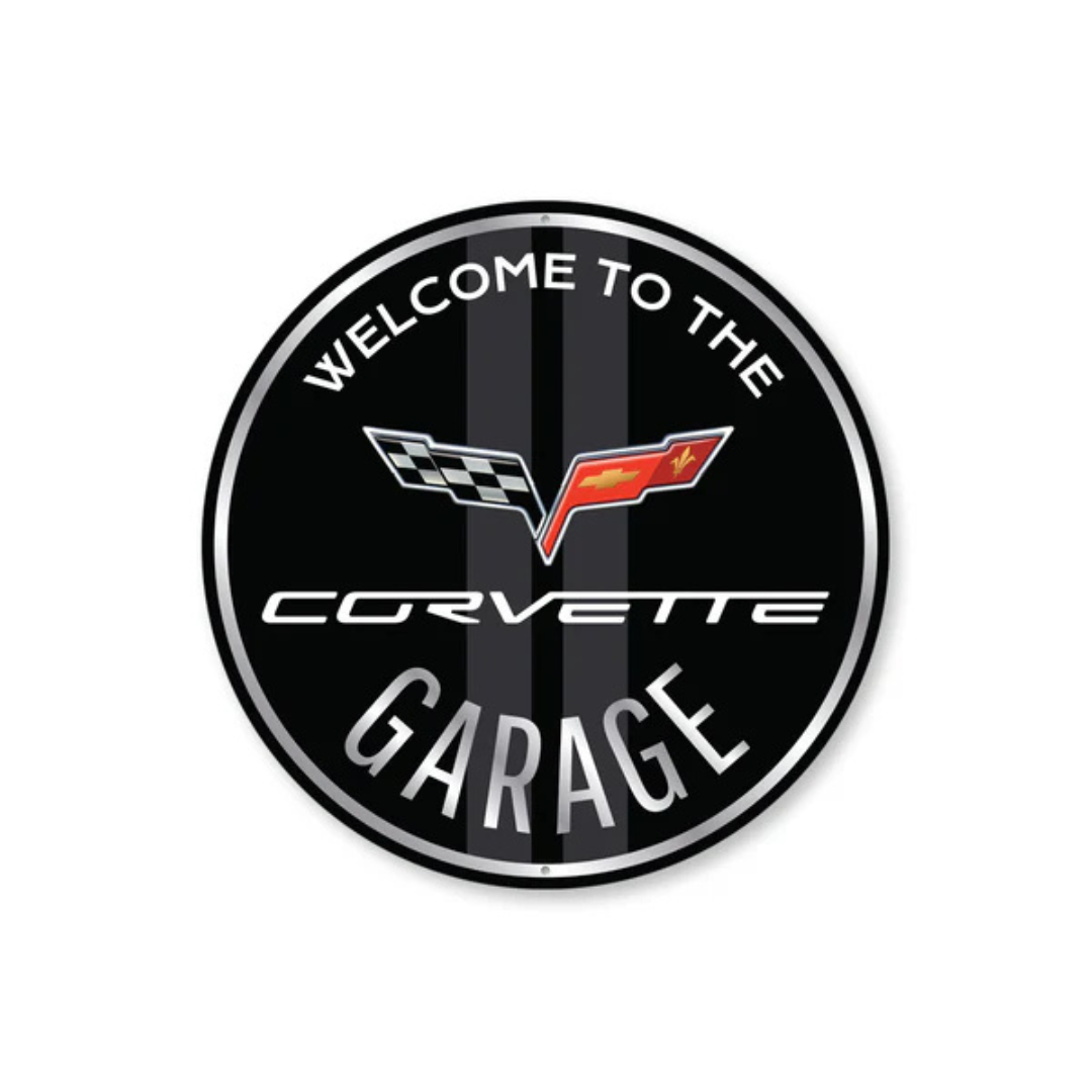 Welcome To The Corvette Garage Round Sign | CorvetteStoreOnline