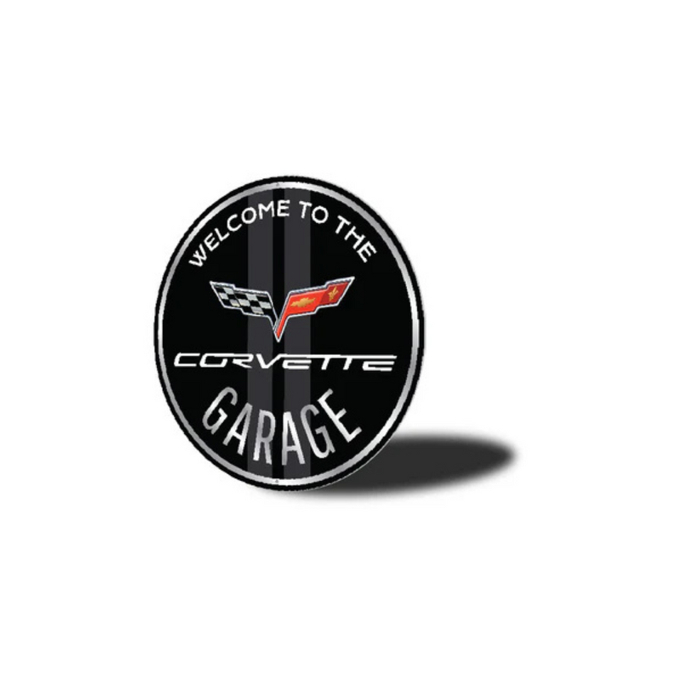 Welcome To The Corvette Garage Round Sign | CorvetteStoreOnline