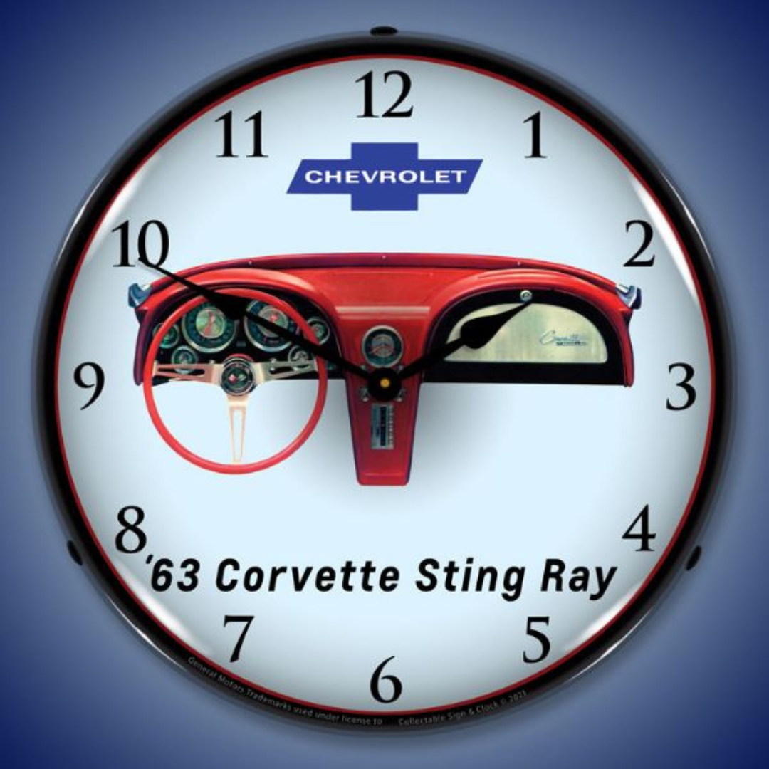 1963 C2 Corvette Dashboard Lighted Wall Clock | Corvette Store Online