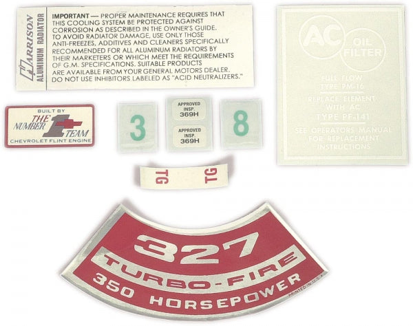1967-1967 Corvette Engine Decal Set 435 hp - 6pc | Corvette Store Online