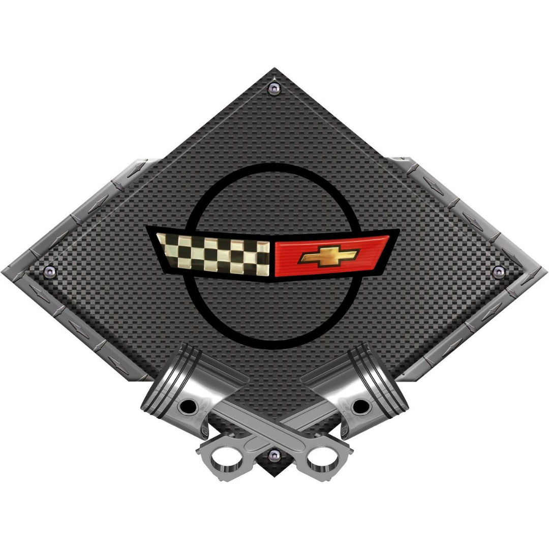 C4 Corvette Diamond Cross Pistons Steel Sign | Corvette Store Online