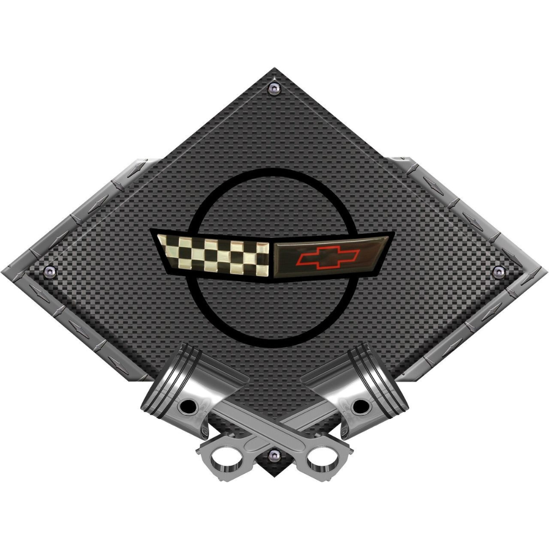 C4 Corvette Diamond Cross Pistons Steel Sign | Corvette Store Online