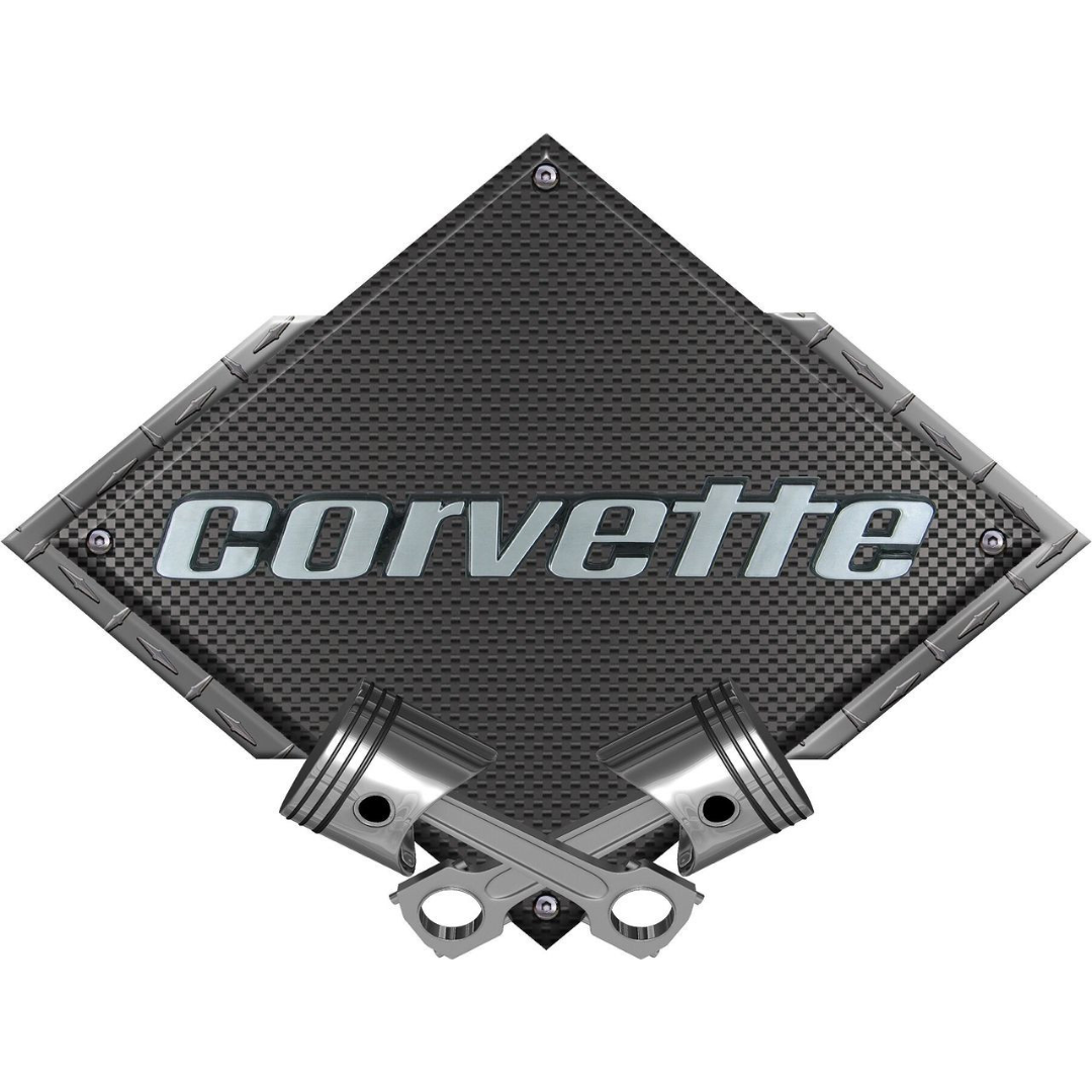 C4 Corvette Script Cross Pistons Steel Sign | Corvette Store Online