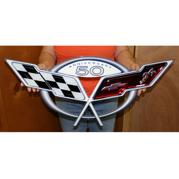 C5 Corvette 50th Anniversary Emblem Steel Sign | Corvette Store Online