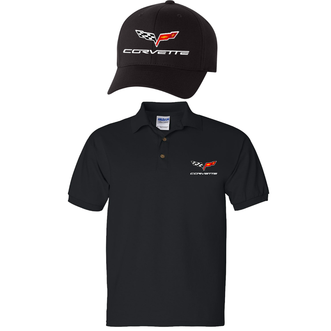 C6 Corvette Black Polo Shirt and Hat Bundle | Corvette Store Online