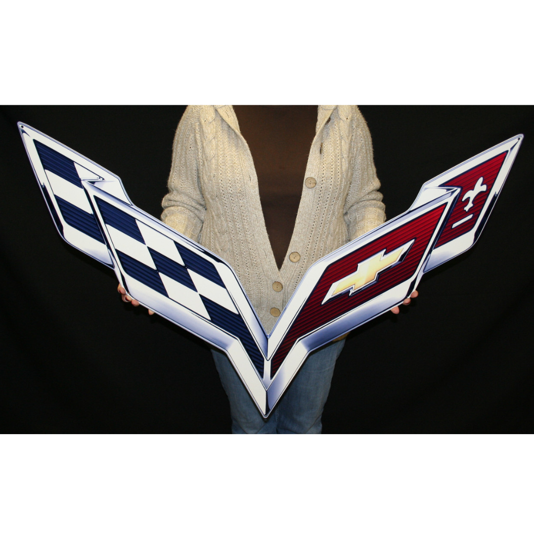 C7 Corvette Crossed Flags Emblem Steel Sign | Corvette Store Online