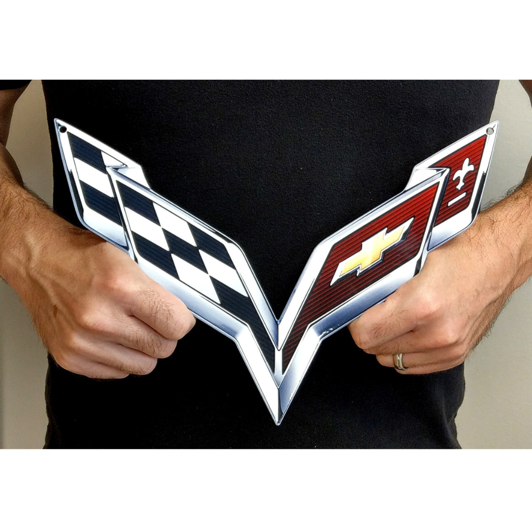 C7 Corvette Crossed Flags Emblem Steel Sign | Corvette Store Online
