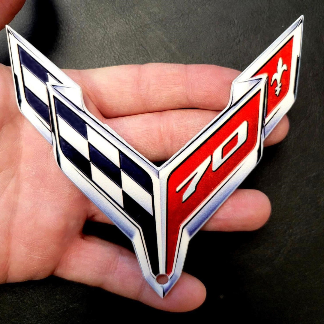 C8 Corvette Crossed Flags Emblem Steel Sign | Corvette Store Online