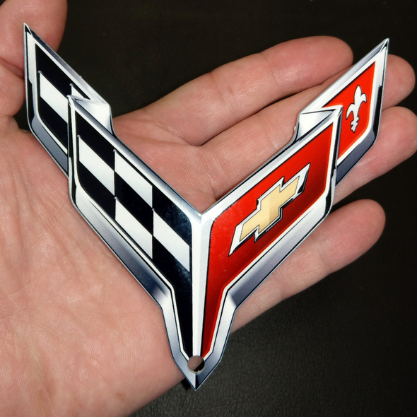 C8 Corvette Crossed Flags Emblem Steel Sign | Corvette Store Online