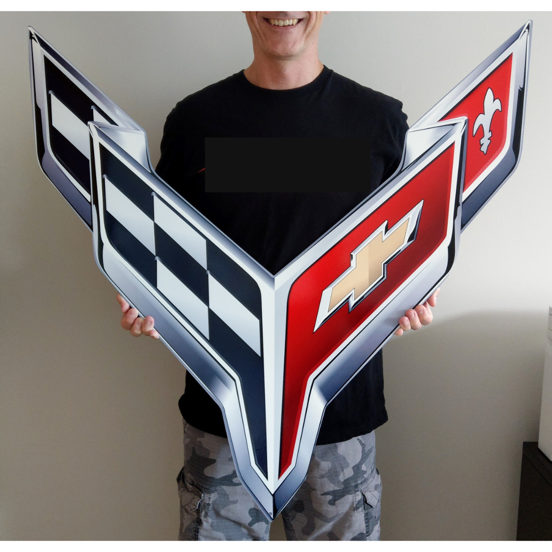 C8 Corvette Crossed Flags Emblem Steel Sign | Corvette Store Online
