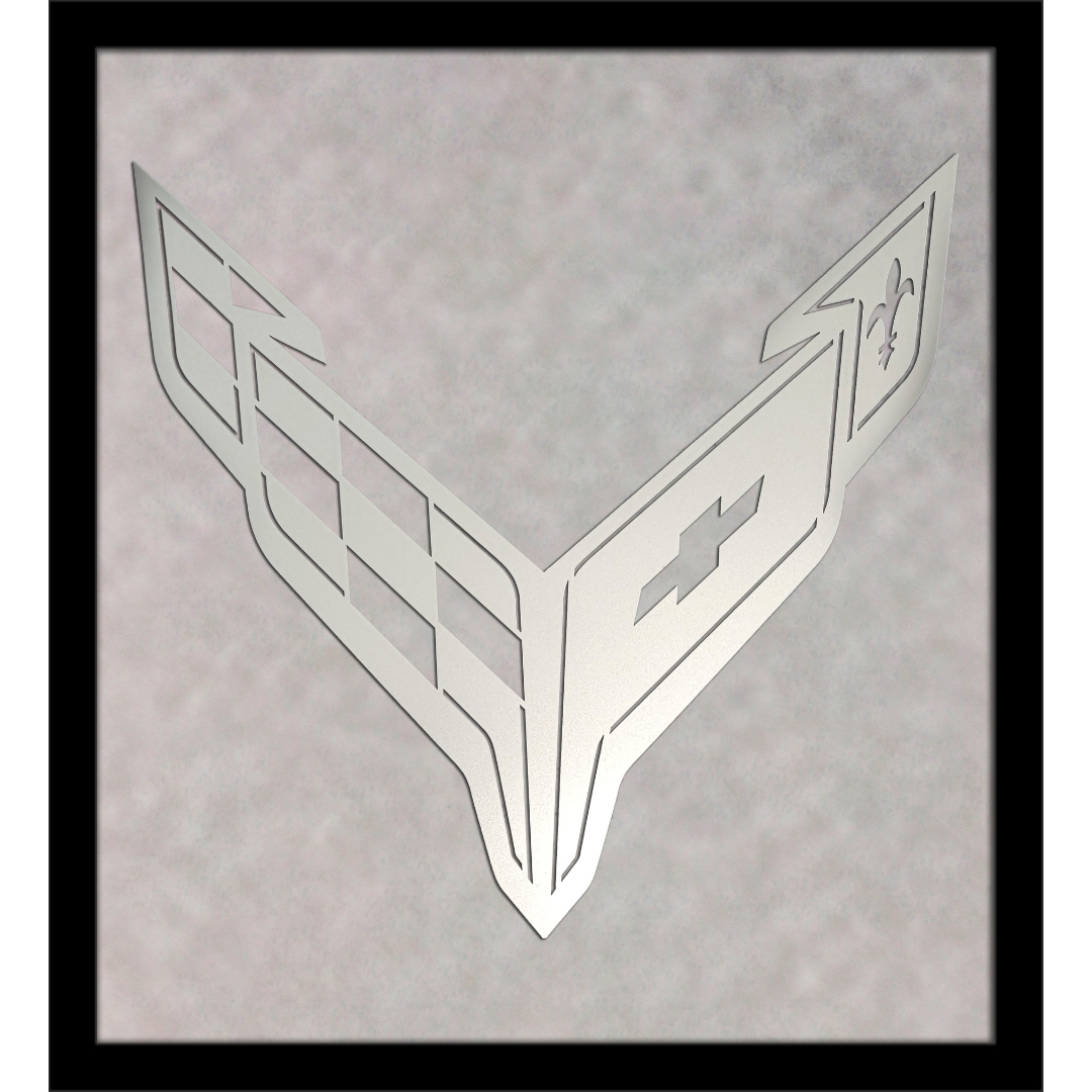 C8 Corvette Framed Laser Cut Logo - White | Corvette Store Online