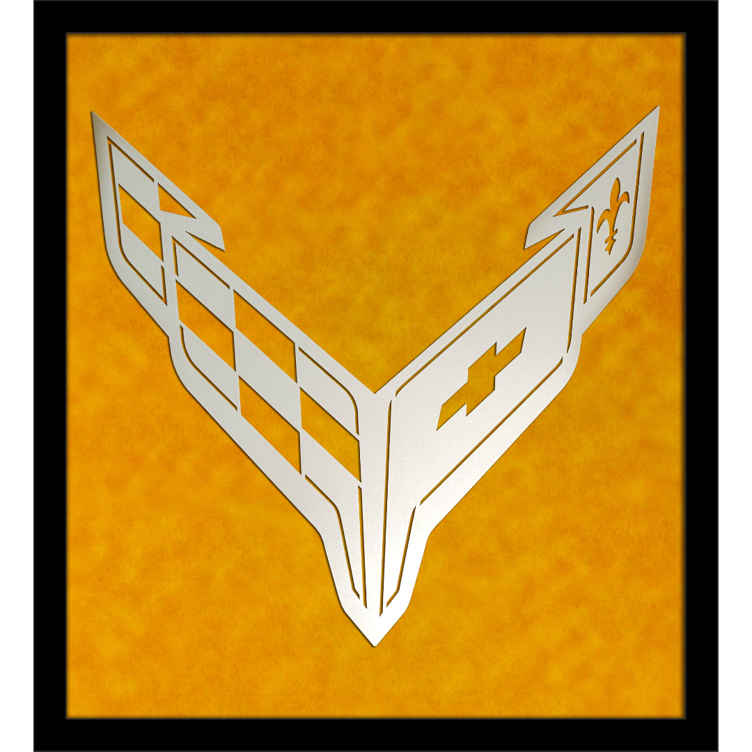 C8 Corvette Framed Laser Cut Logo - Yellow | Corvette Store Online